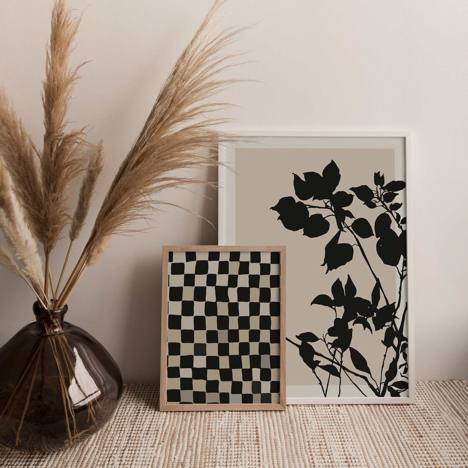 Neutral Checkerboard Print, Beige Check Art Print, Downloadable Print ...