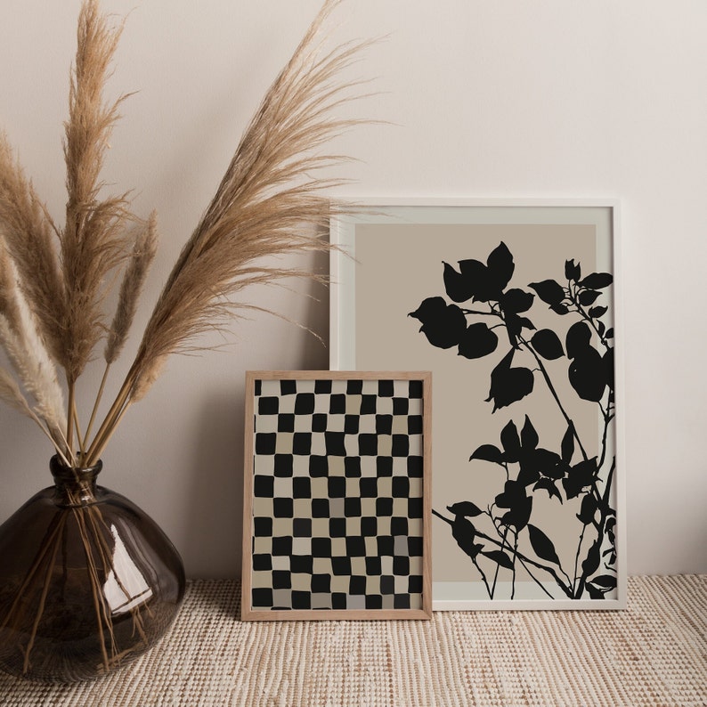 Neutral Checkerboard Print, Beige Check Art Print, Downloadable Print ...