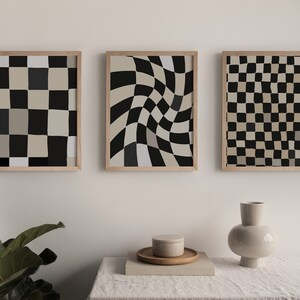 Neutral Wavy Checkered Print, Beige Checkerboard Print, Downloadable ...