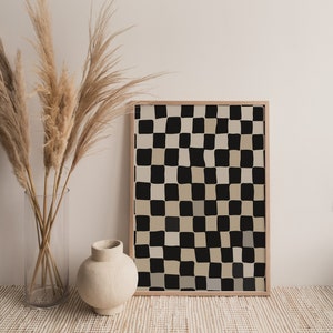 Neutral Checkerboard Print, Beige Check Art Print, Downloadable Print ...