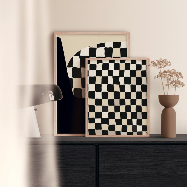 Neutral Checkerboard Print, Beige Check Art Print, Downloadable Print ...