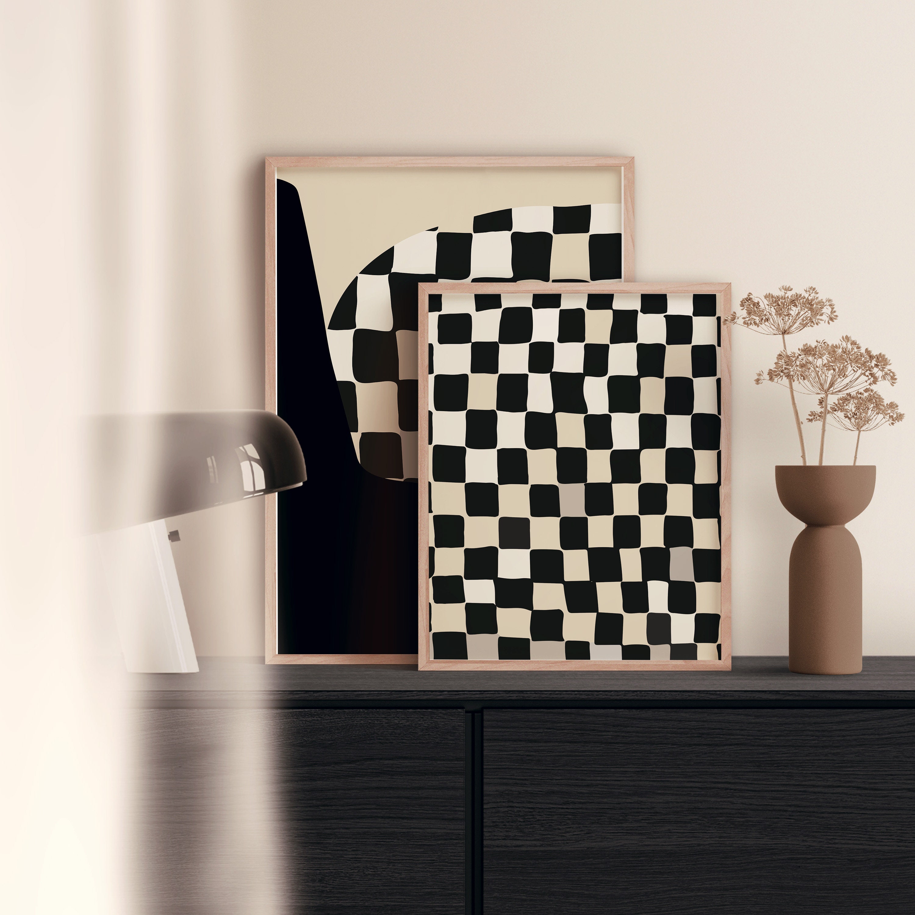 Neutral Checkerboard Print, Beige Check Art Print, Downloadable Print ...