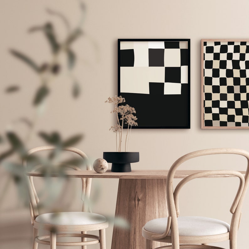 Neutral Checkerboard Print, Beige Check Art Print, Downloadable Print ...