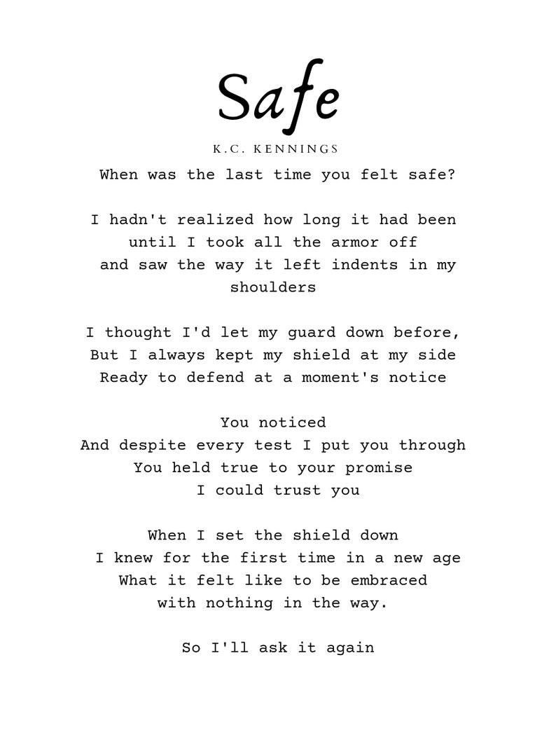 Safe Poem by K.C. Kennings | Etsy