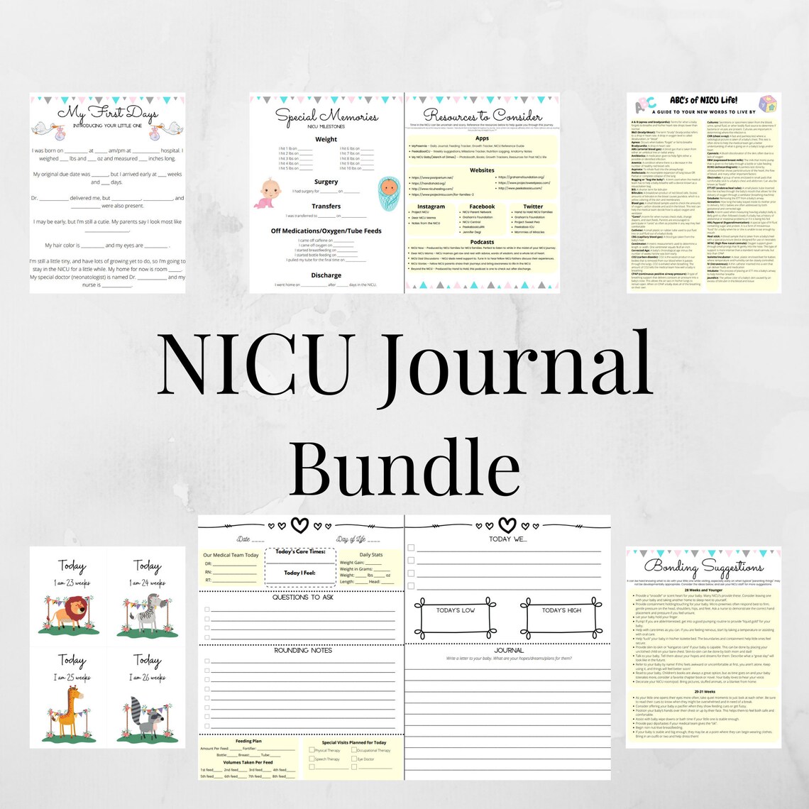 NICU Bundle: Journal and Milestone Cards *printable* - Etsy