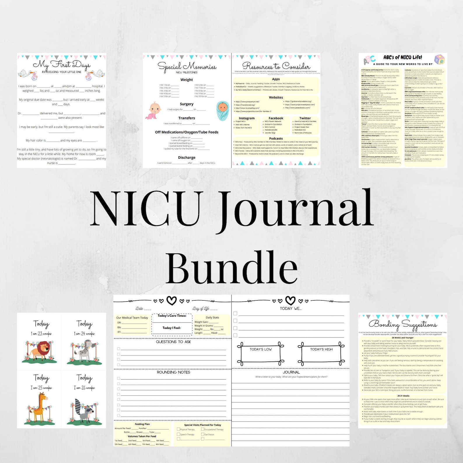 NICU Bundle: Journal and Milestone Cards *printable* - Etsy
