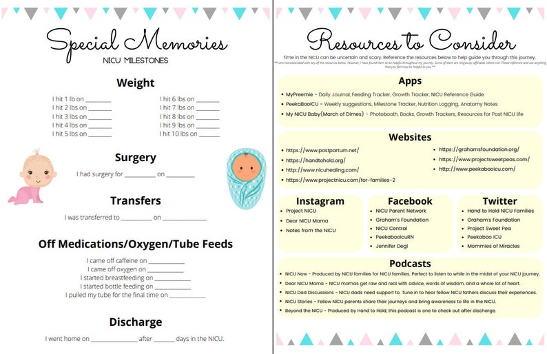NICU Bundle: Journal and Milestone Cards *printable* - Etsy