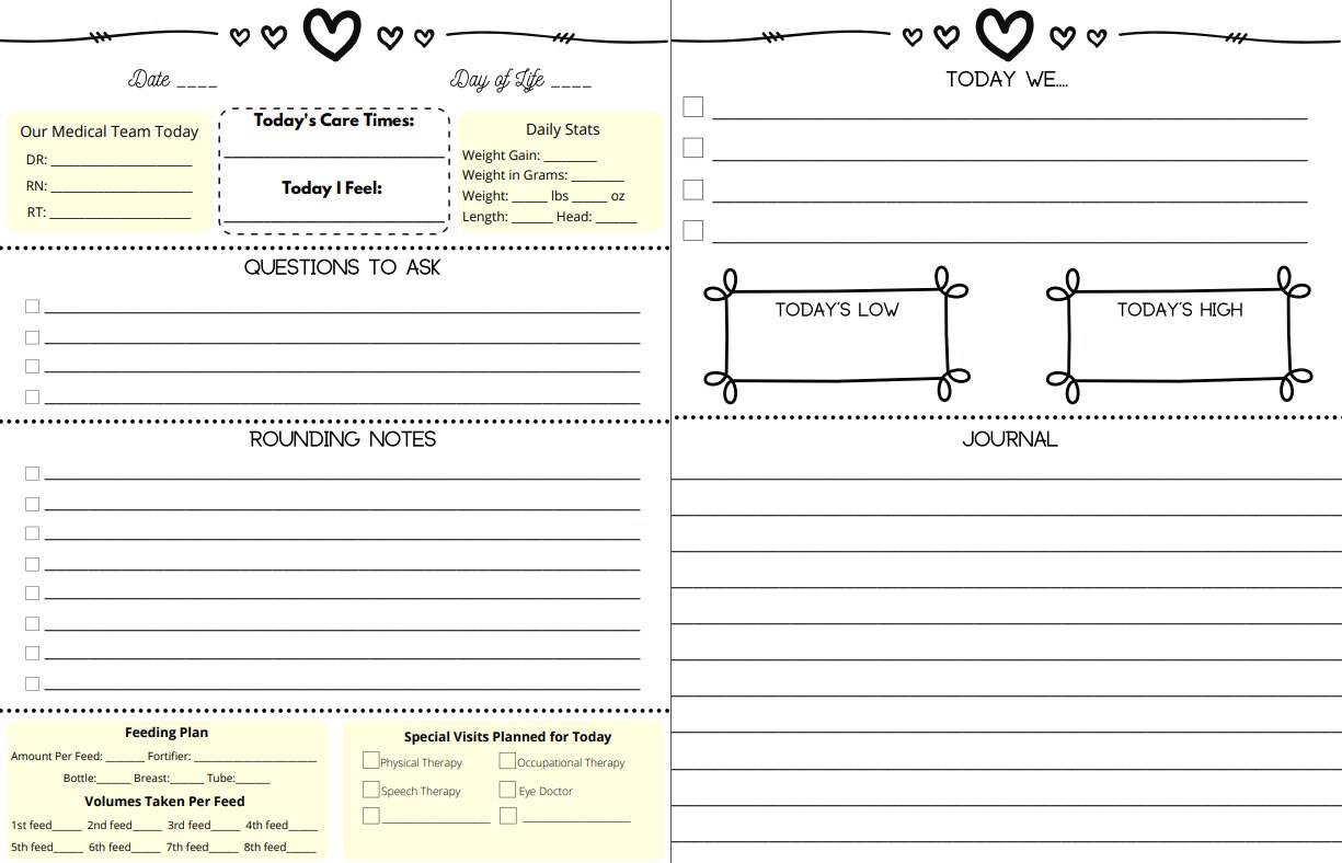 Ultimate Printable NICU Bundle: Journal, Milestone Cards, and NICU ...