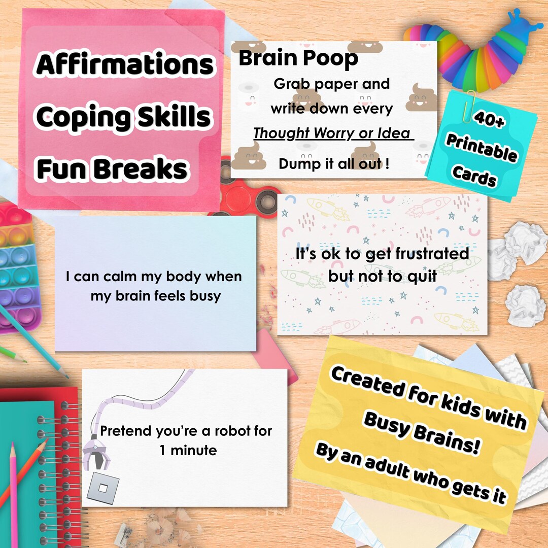 ADHD Coping Skill Cards for Kids | Printable Affirmation & Break ...