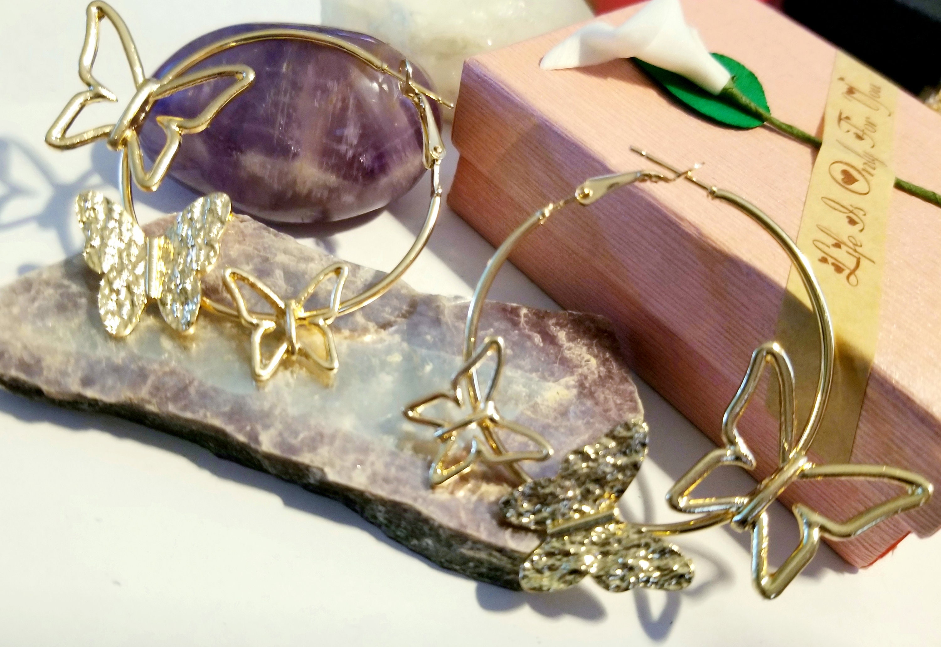 Enchanting Golden Butterflies Hoop Earrings Pollinator Protector ...