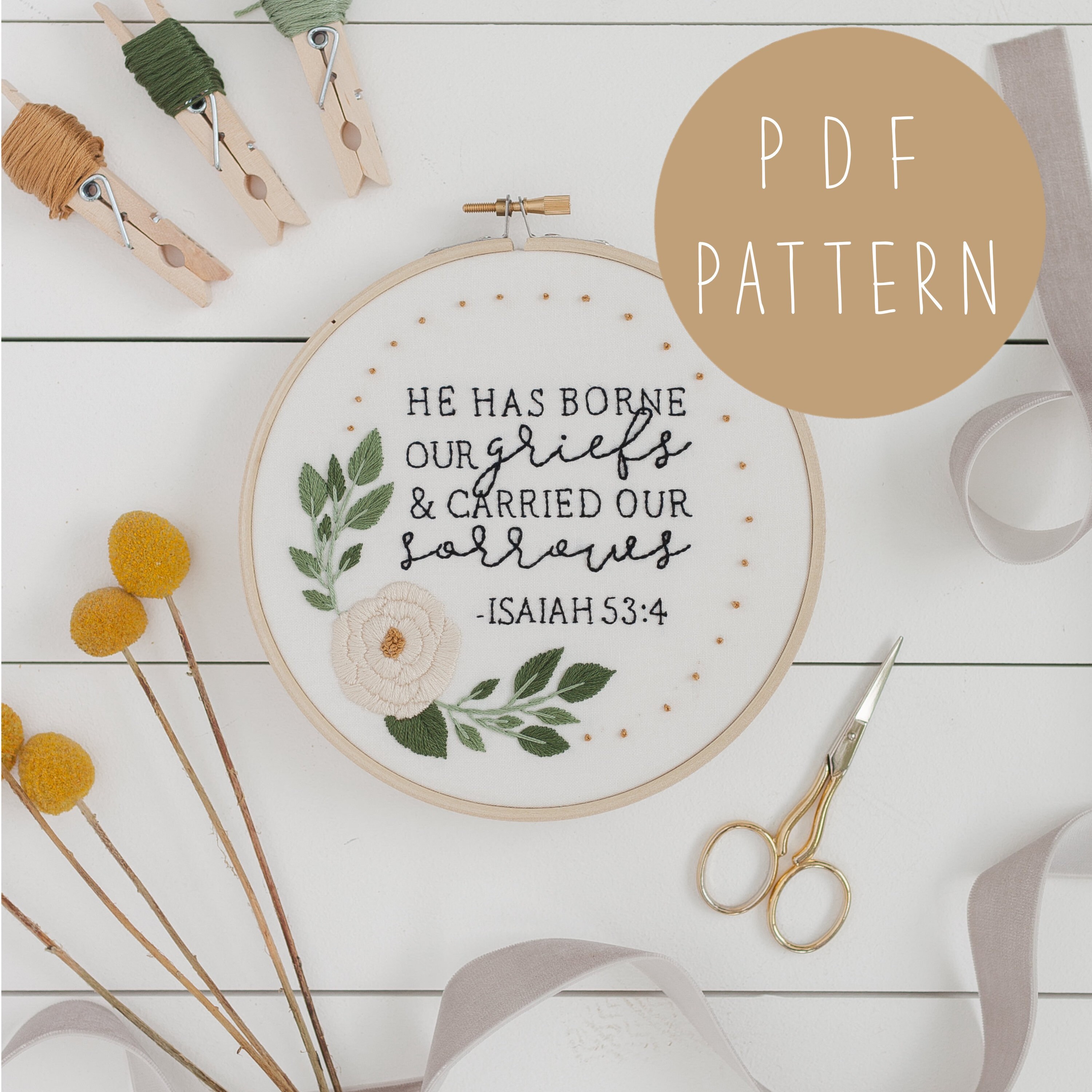 Embroidery Pattern PDF Has Borne Our Griefs and Carried Our - Etsy