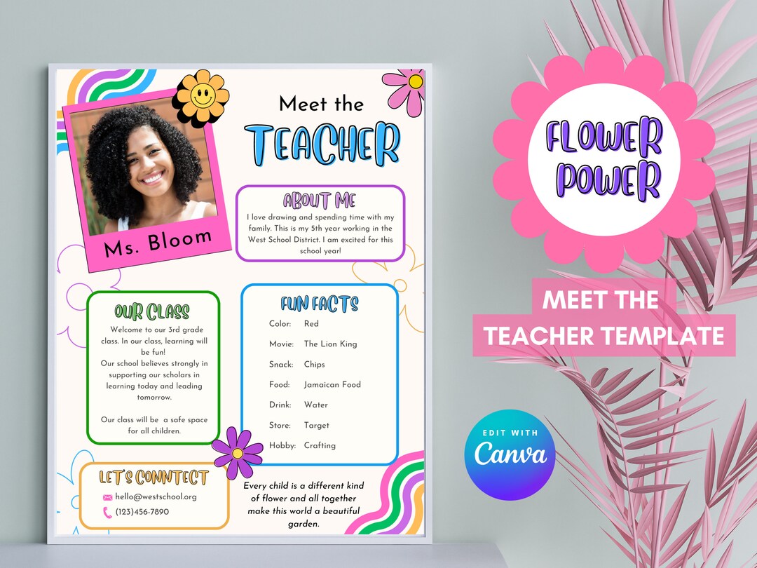 Flower Power Pink Meet the Teacher Instant Download Template. Back to ...