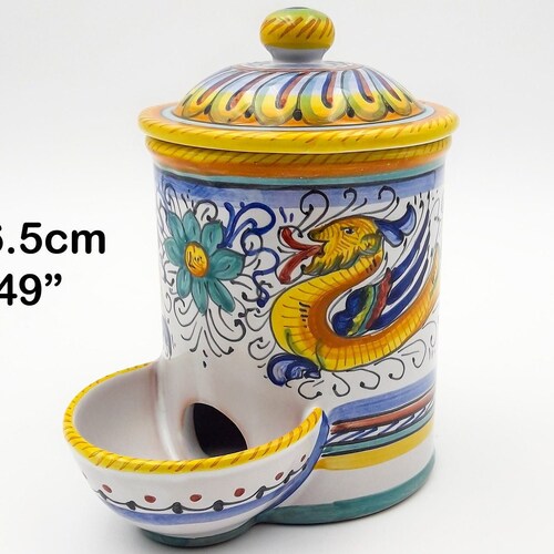 Italian Ceramic Jar Salt Holder Decorated Country Hand Painted - Etsy