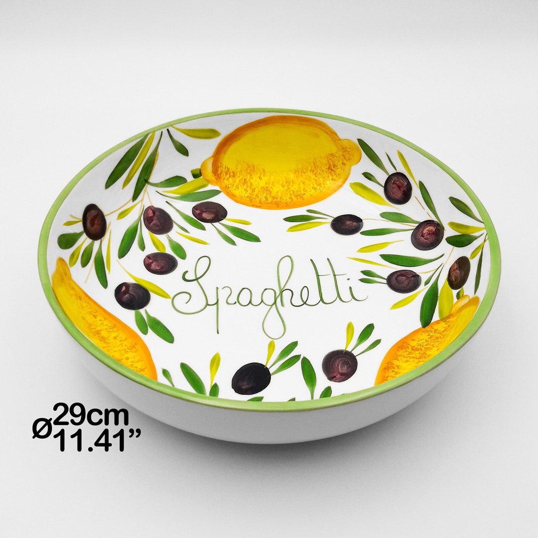Spaghetti Serving Bowl - Centerpiece Bowl Painted Lemons + Olives 30cm ...