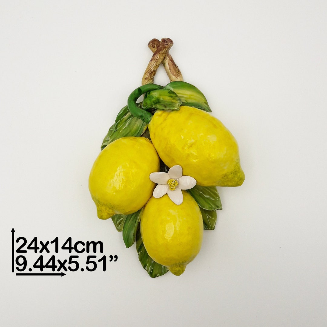 Three Lemon Branch With Flower to Hang or Free-standing H 25 Cm / 10 ...