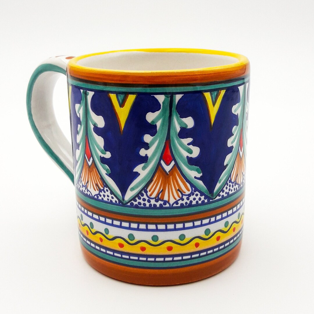 Cup - Mug Decorated in Geometric Deluxe Peacock Tail. Deruta Artistic ...