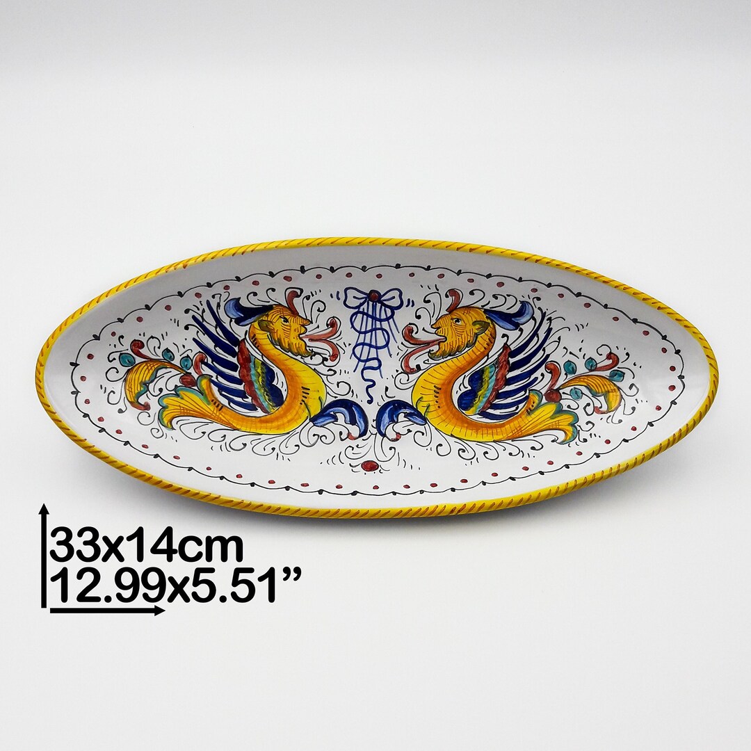 Long Oval Fish Plate - Tray Decorated in Raffaellesco 35 Cm / 13 ...