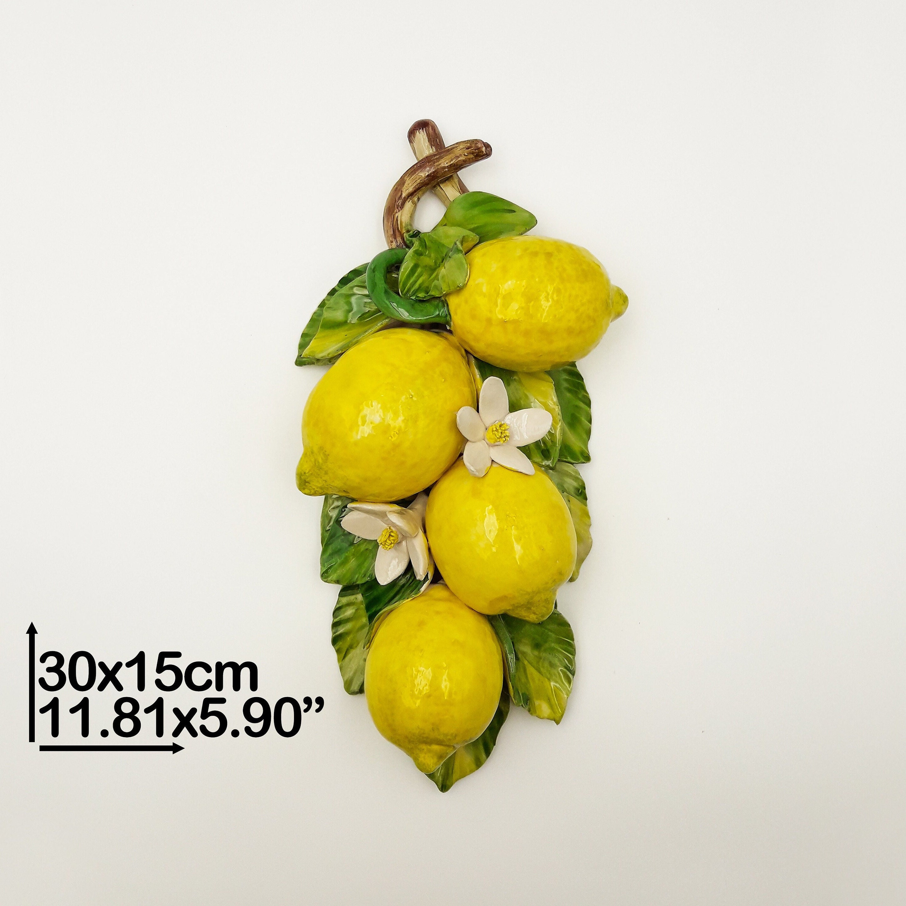 Four Lemon Branch With Flowers to Hang or Free-standing H 30 Cm / 12 ...