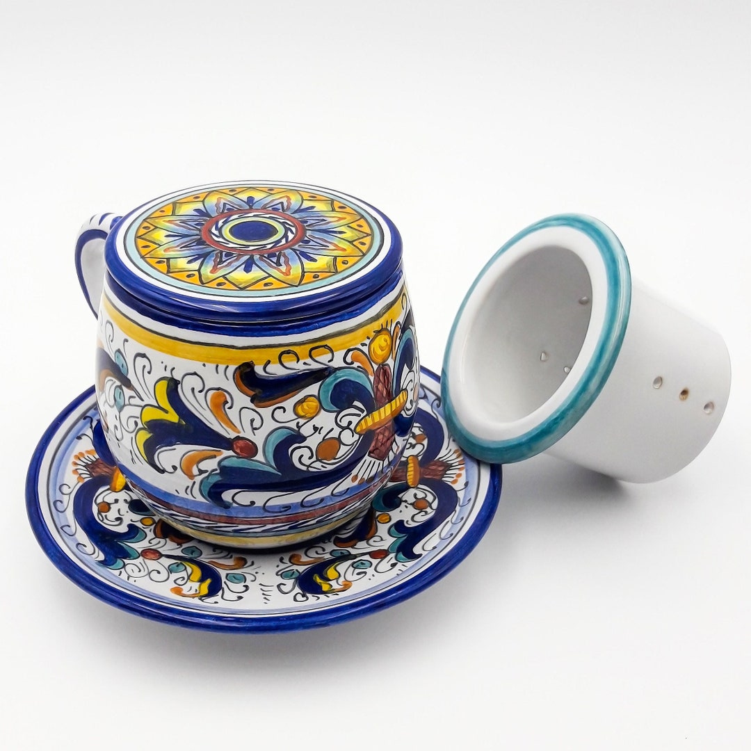 Herbal Tea Pot / Infuser With Tea Cup, Lid, Matching Saucer Plate Decor ...