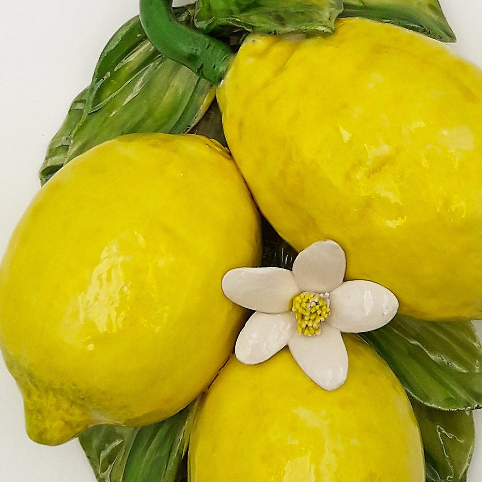 Three Lemon Branch With Flower to Hang or Free-standing H 25 Cm / 10 ...