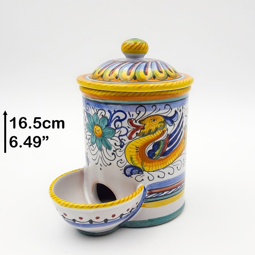 Salt Box - Salt Jar - Olive Holder Decorated in Raffaellesco. Deruta ...