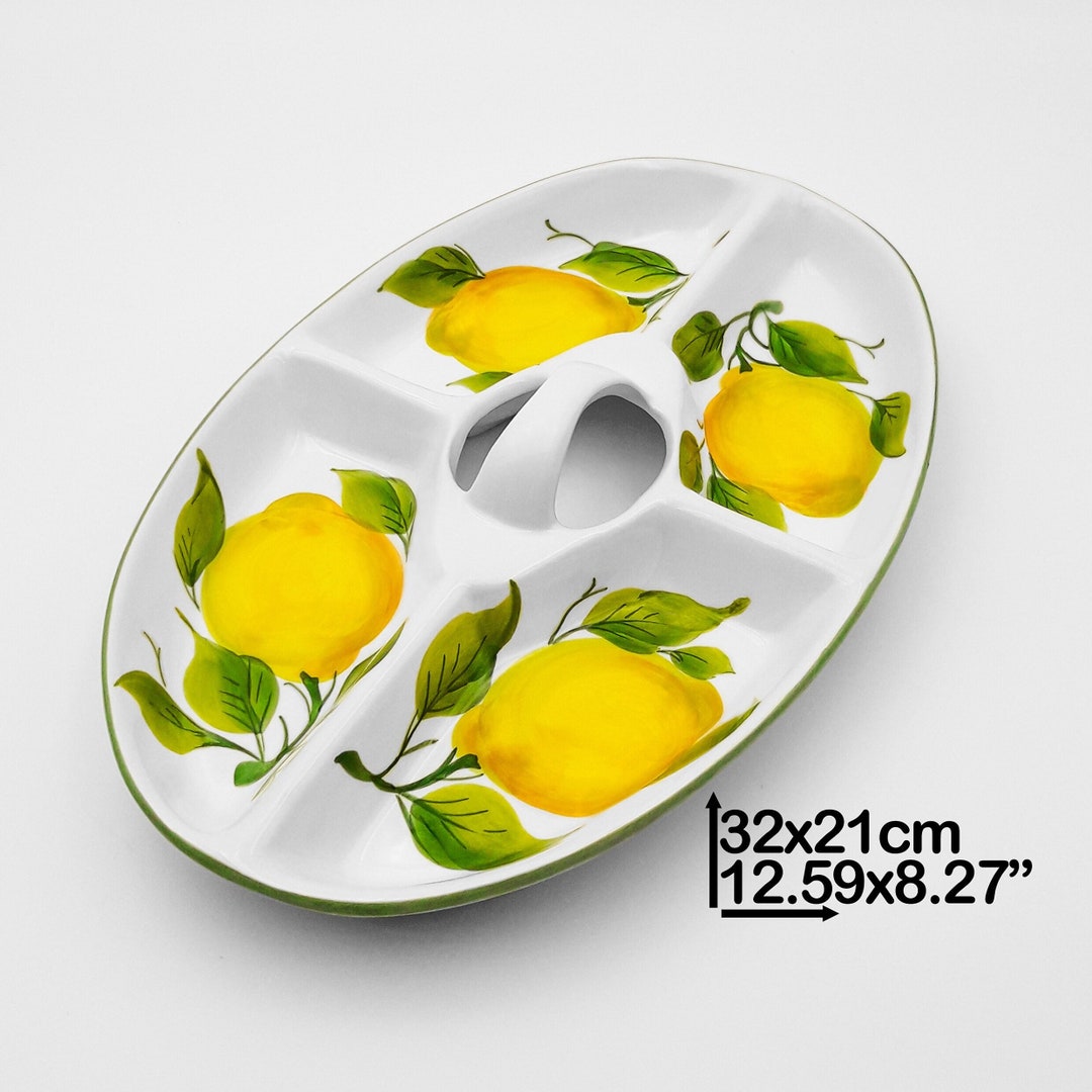 Oval Appetizer Plate / Tray Starter 4-seater With Handle Painted With ...