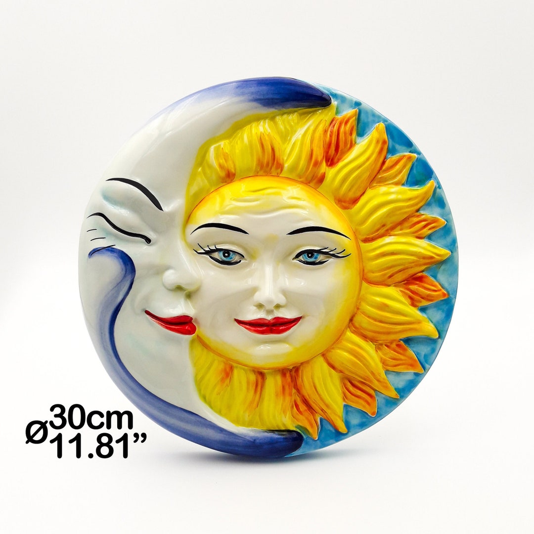 Eclipse Sun and Moon Relief on Round Shape Ornamental to Hang Ø 30cm ...