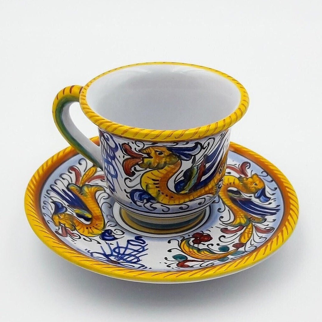 Bell-shaped Espresso Coffee Cup With Matching Saucer Decorated in ...
