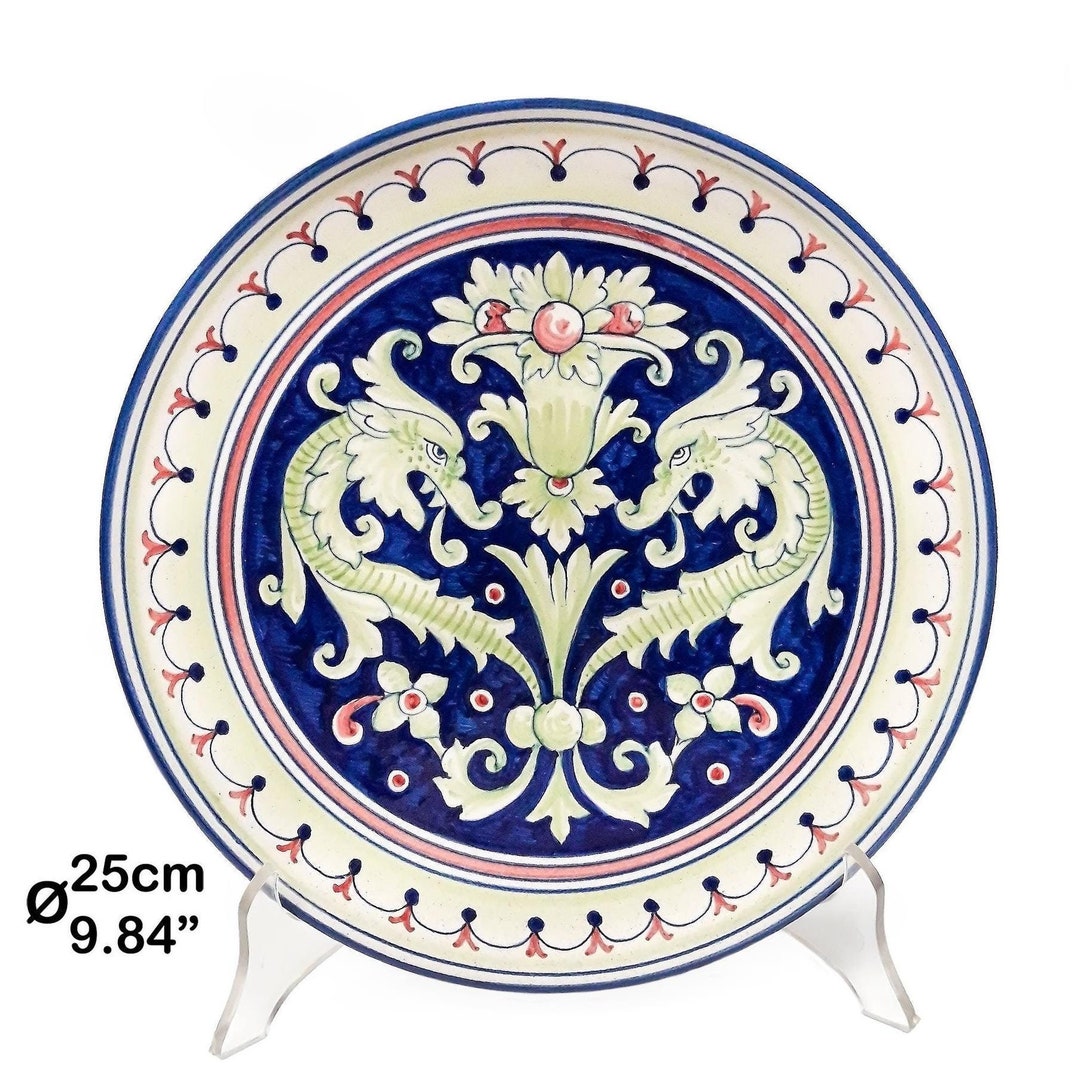 Wall Plate Ancient Raffaellesco Style With Abundance Festoon Blue-green ...