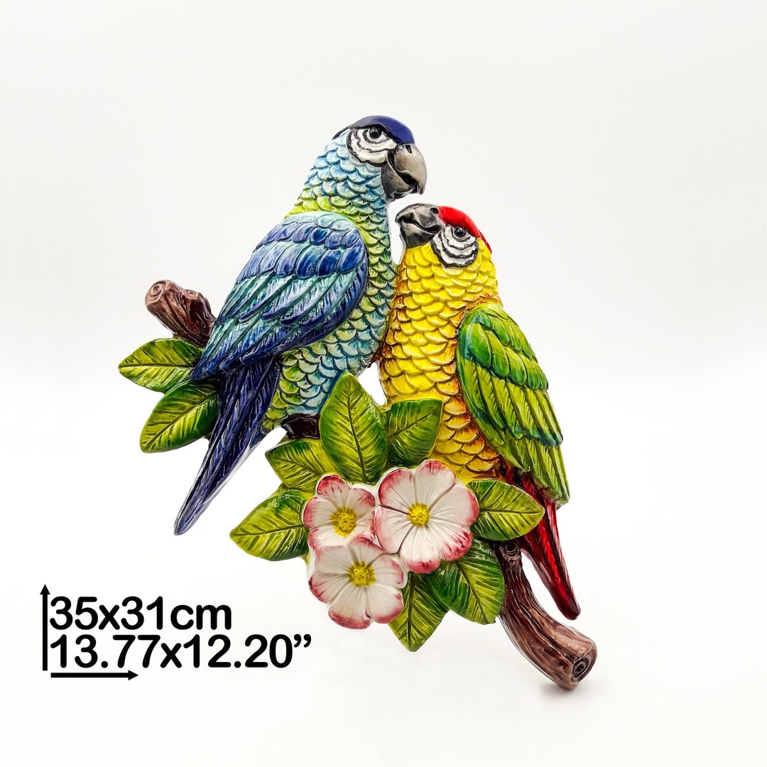 Pair of Parrots With Flowers on Branch in Relief Ornamental to Hang 35 ...