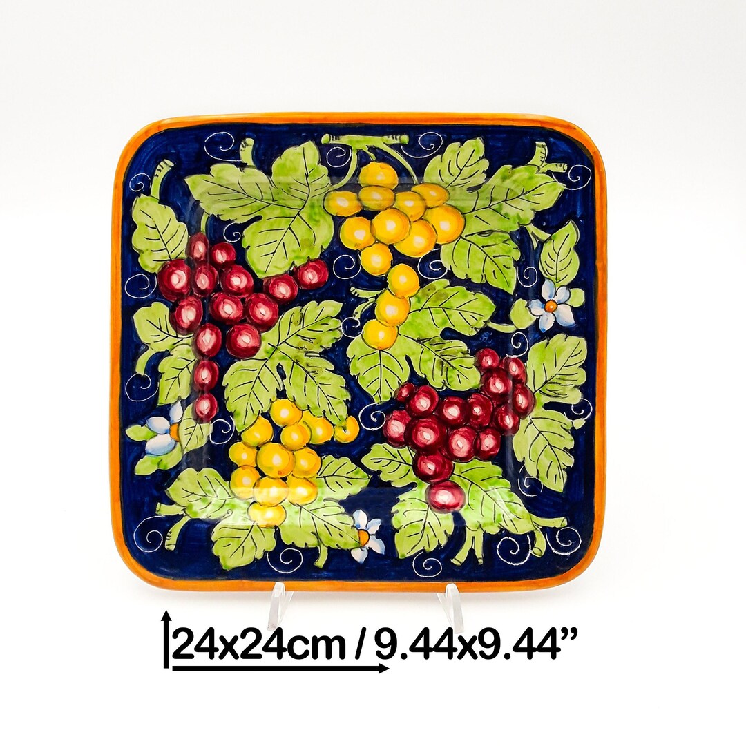 Wall Plate - Square Pocket Emptier Tray With Blue Background and Grapes ...