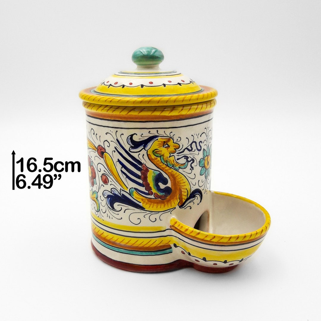 Salt Box - Salt Jar - Olive Holder Decorated in Raffaellesco. Deruta ...