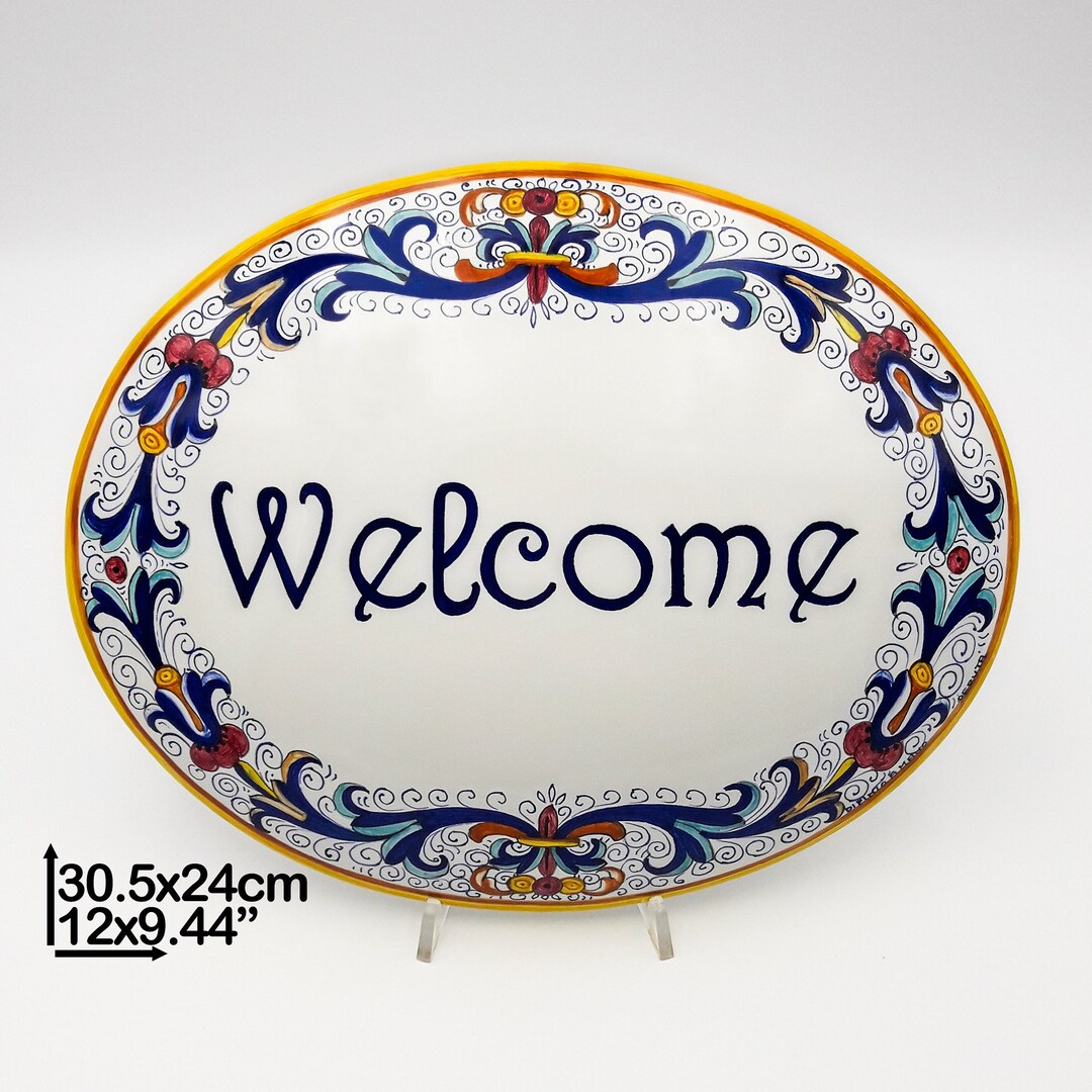 Welcome Oval Rounded Plaque - Plate Decorated Ricco Classic Deruta ...