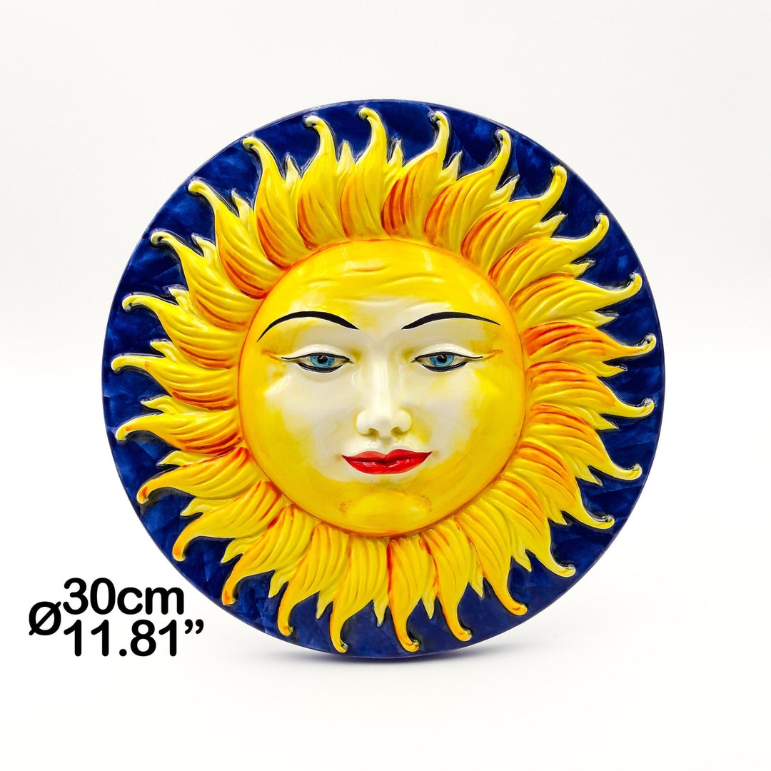 Yellow Sun With Blue Background Relief on Round Shape Ornamental to ...