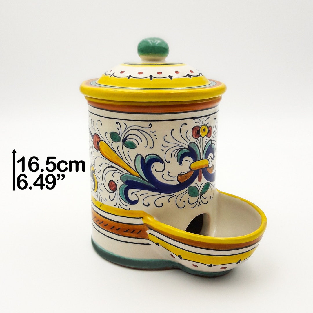 Salt Box - Salt Jar - Olive Holder Decorated in Ricco Classic Deruta ...