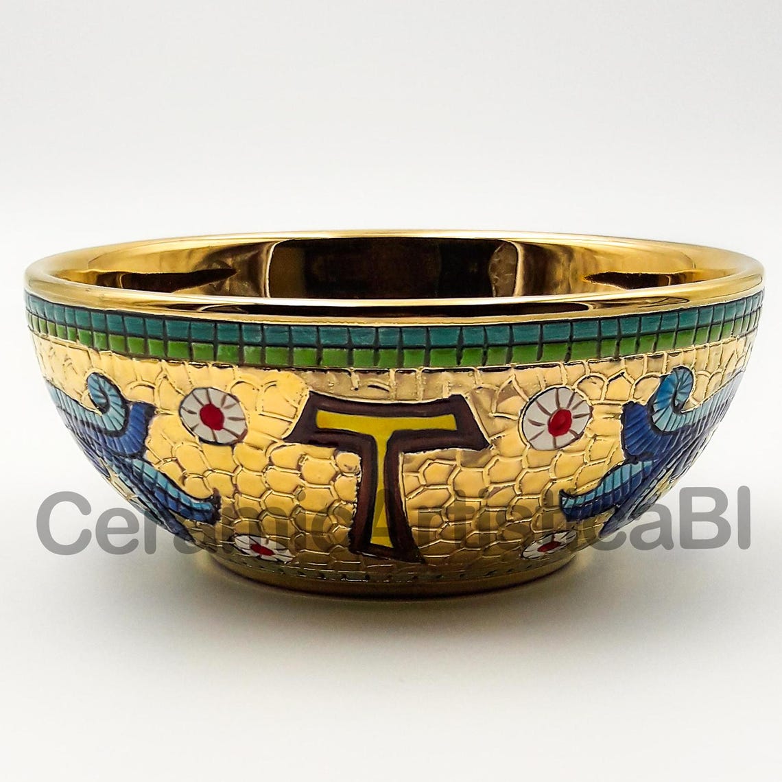 Mass Bolus - Altar Bowl 14cm / 6" With Tau in Byzantine Classic Deruta ...