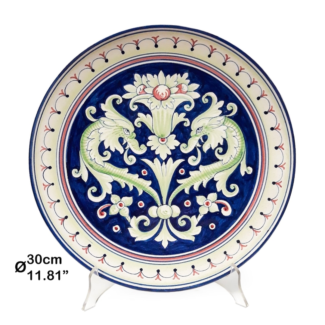 Wall Plate Ancient Raffaellesco Style With Abundance Festoon Blue-green ...