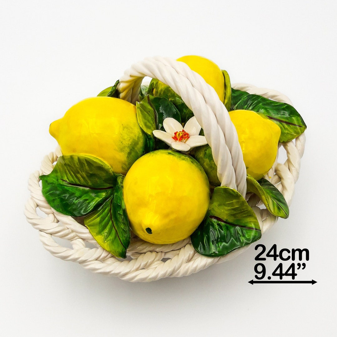 Basket of Lemons With Flower Oval Shape Centerpiece - Ornament L 25 Cm ...
