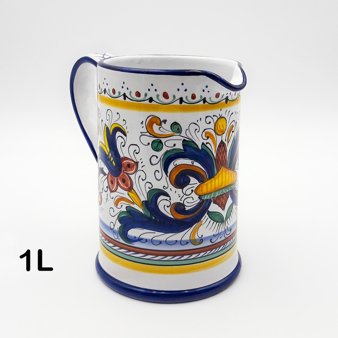 Cylindrical Jug - Carafe - Pitcher Decorated in Ricco Classic Deruta 1L ...