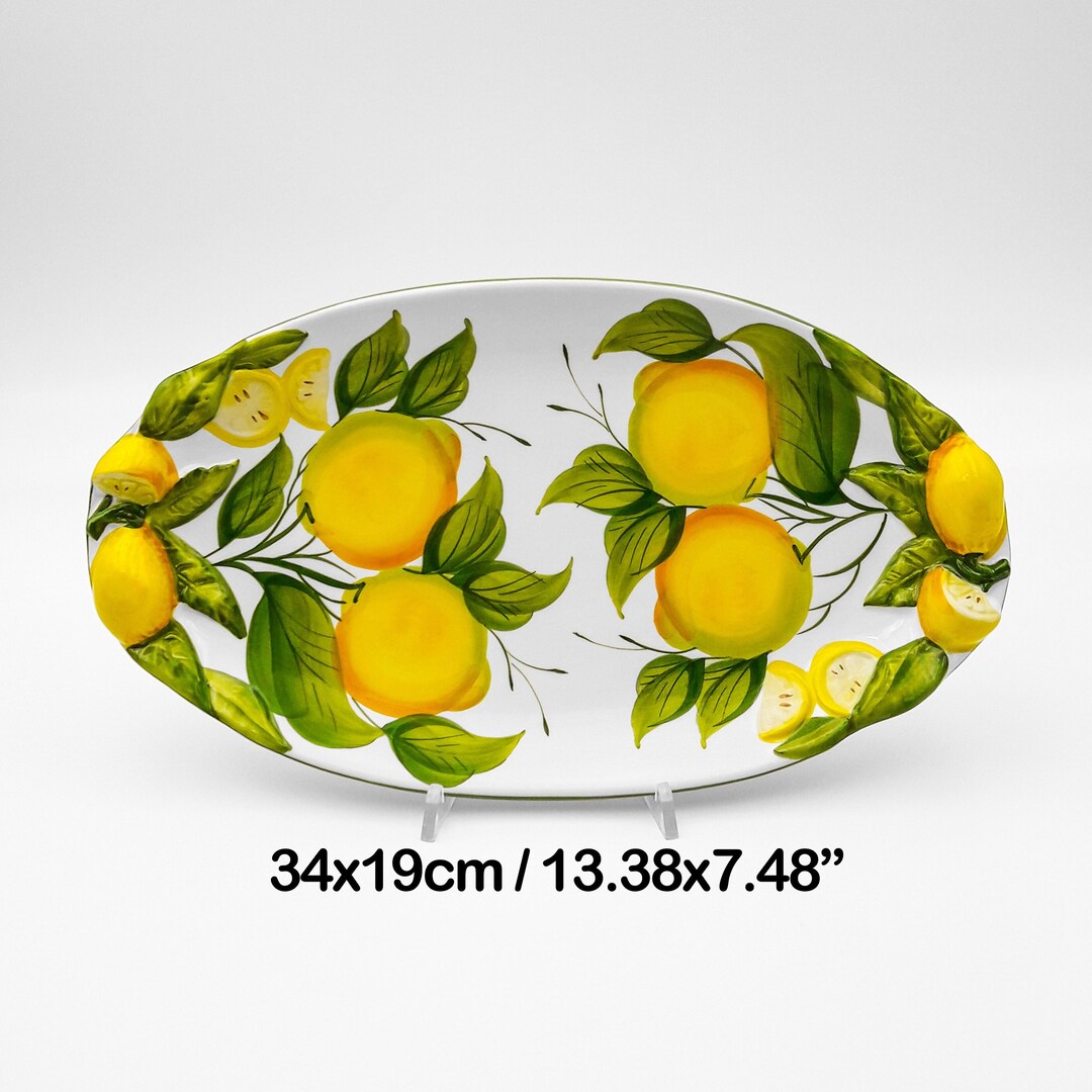 Oval Tray With Lemons and Leaves in Relief Decorated Lemons 35 Cm / 13 ...