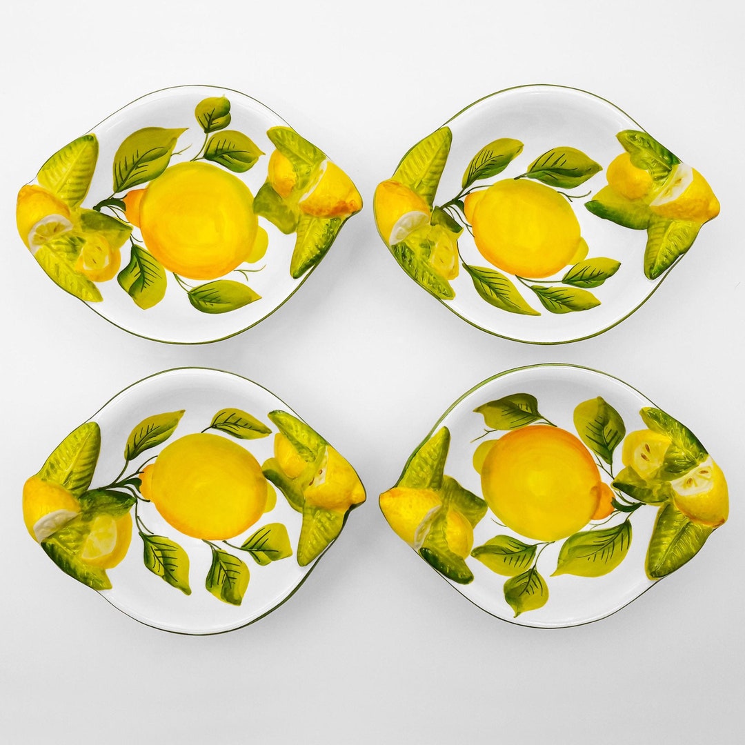 Set of 4 Bowls Lemons & Leaves Relief Painted Lemon 16x13cm/6"x5 ...