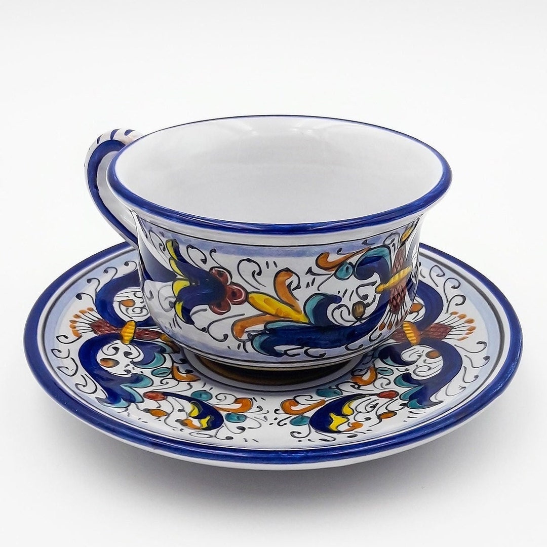 Flared Shaped Tea Cup With Matching Saucer Plate Painted in Ricco ...