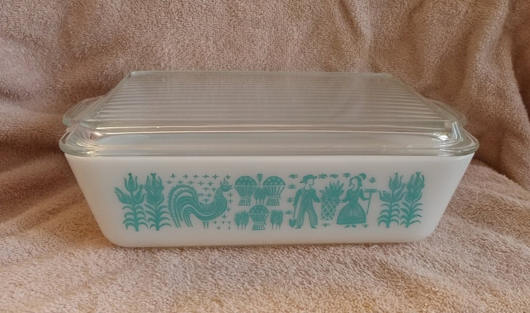 Vintage 1950's Blue Amish Butter Print 1.5 Quart Refrigerator Dish With ...