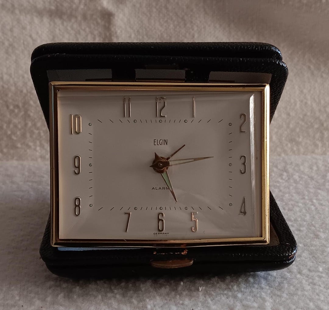 Vtg 3" X 3" Pocket Travel Tabletop Wind-up Alarm Clock in Black Flip ...