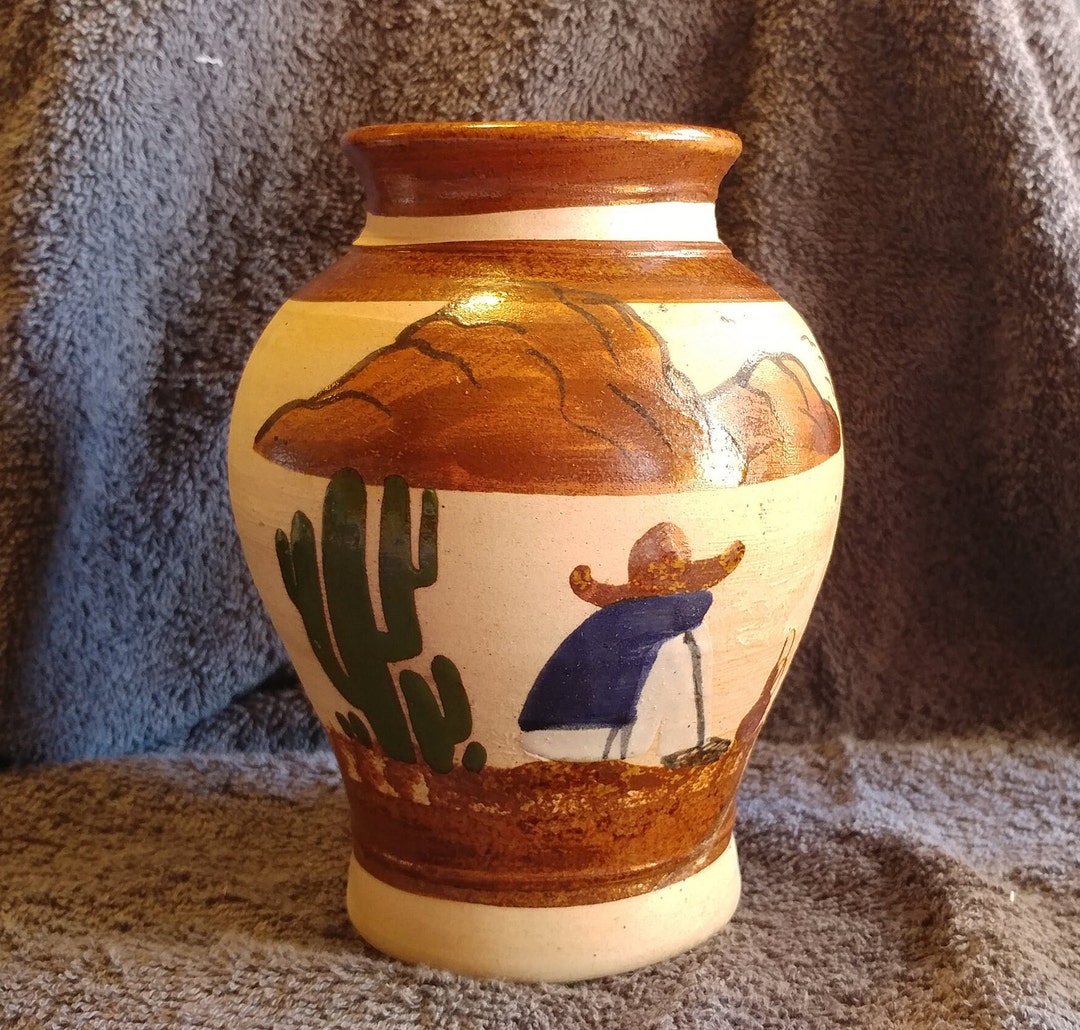 Vintage Hand Painted Mexican Pottery 6" Vase - Made in Tijuana, Mexico ...