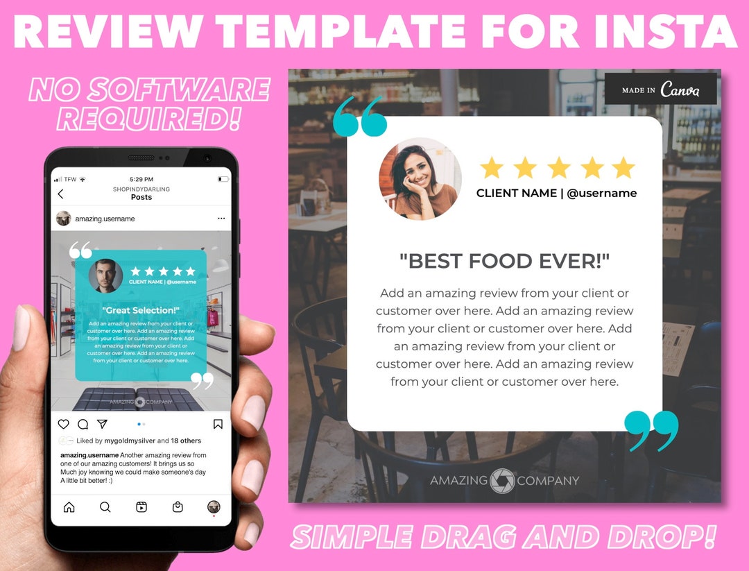 Social Media Template Pack Customer Reviews Instagram - Etsy