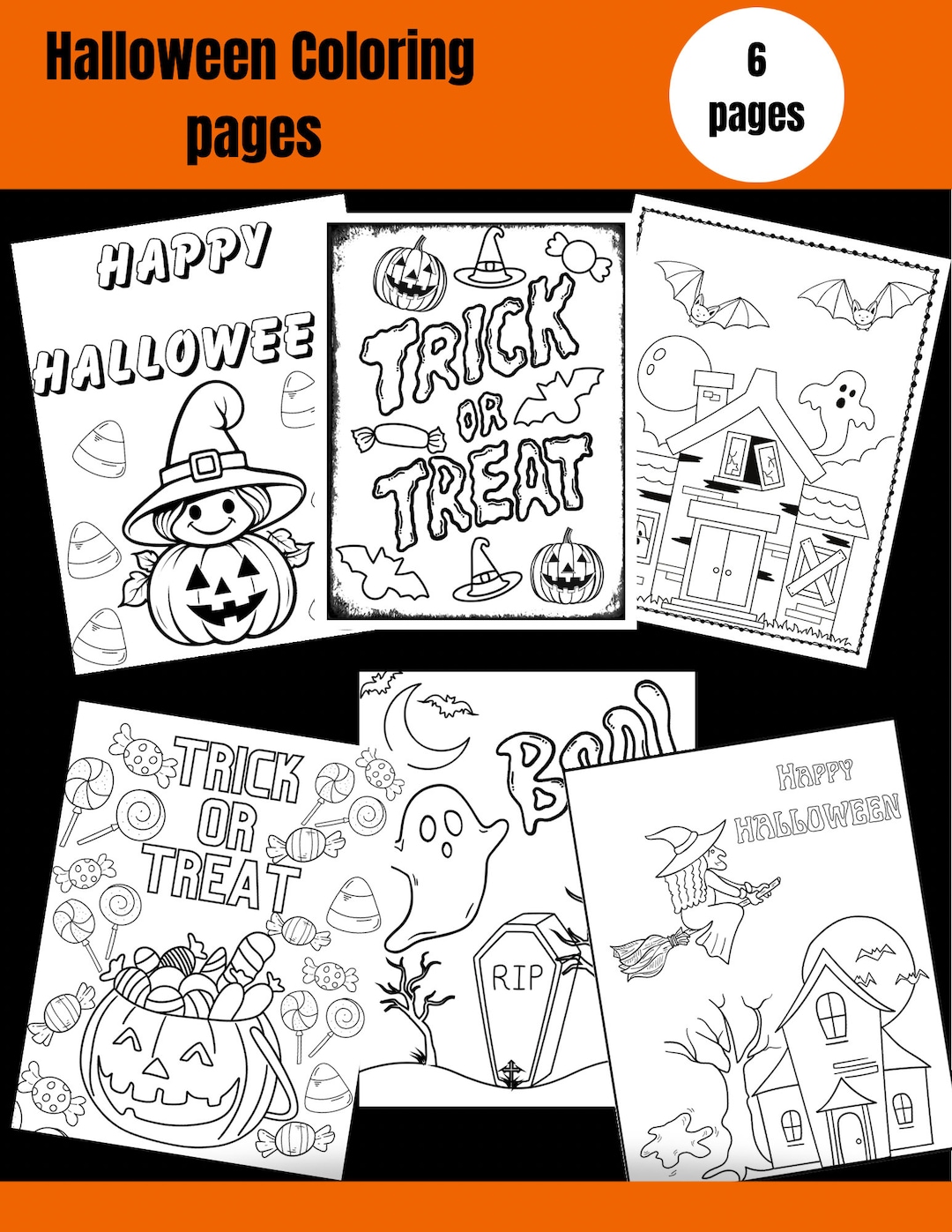 Kid-friendly Halloween Coloring Pages: Cute & Spooky Fun for - Etsy