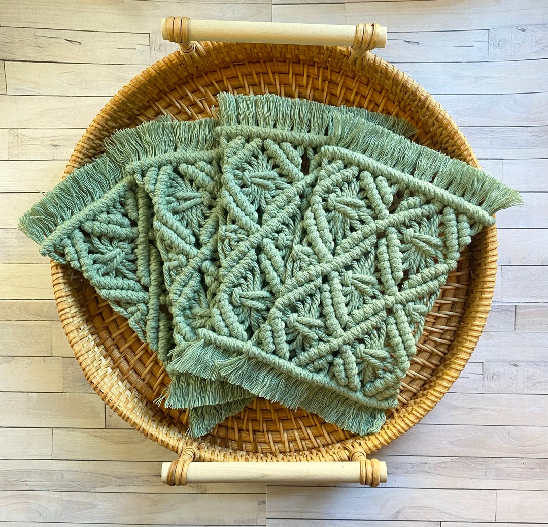 Tea Green Macrame Coasters (set of 4) - Etsy