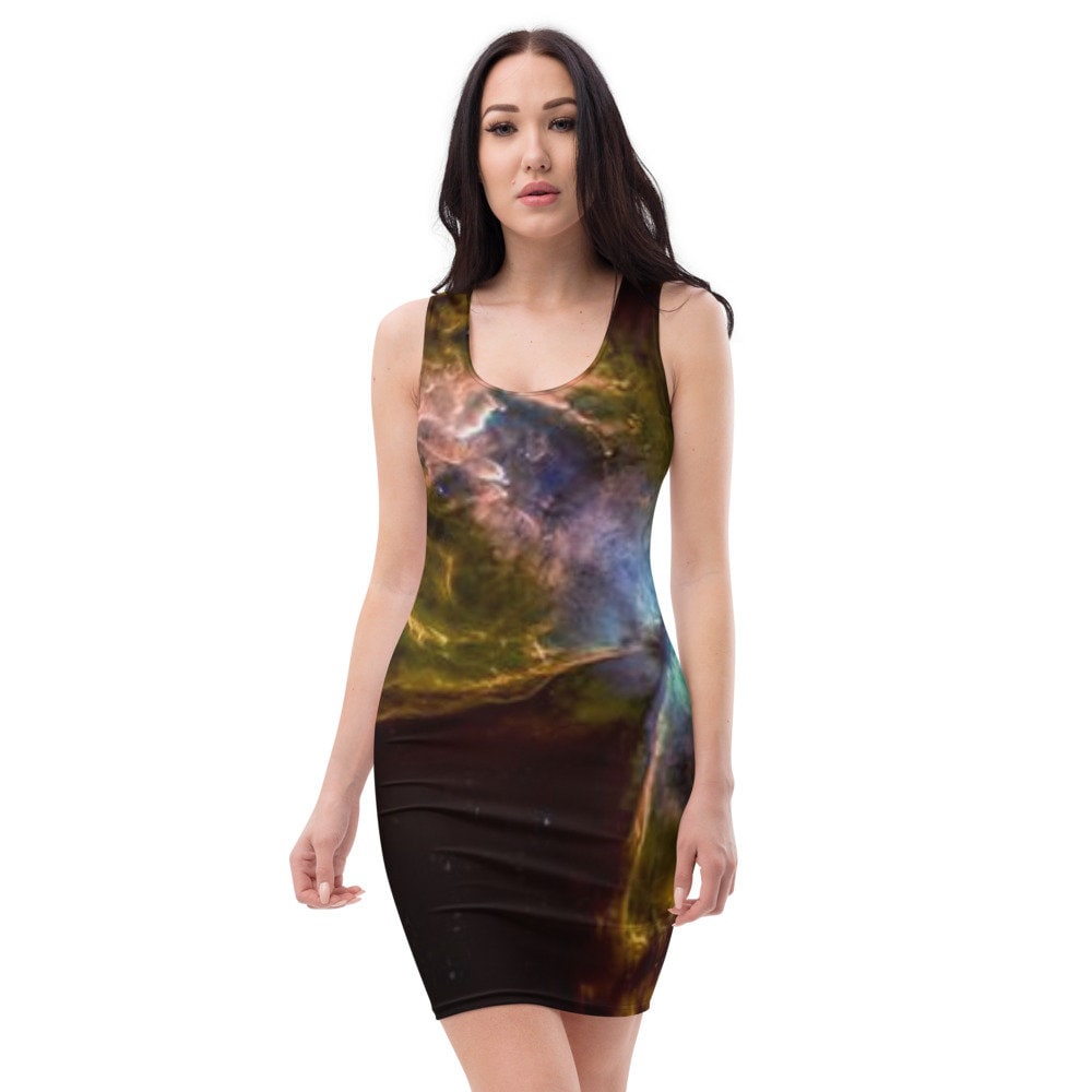 Nebula Galaxy Fitted Dress, Casual Space Themed Dress, Unique Fitted ...