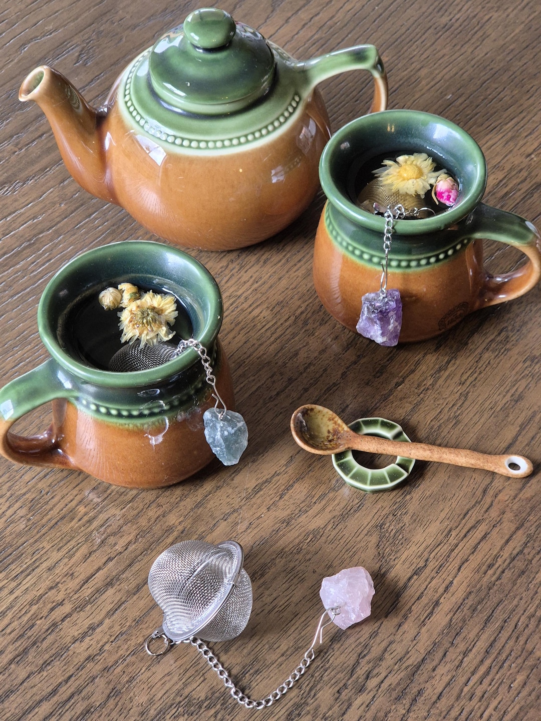 Crystal Tea Infuser With Raw Gemstone | Loose Leaf Tea Strainer | Clear ...